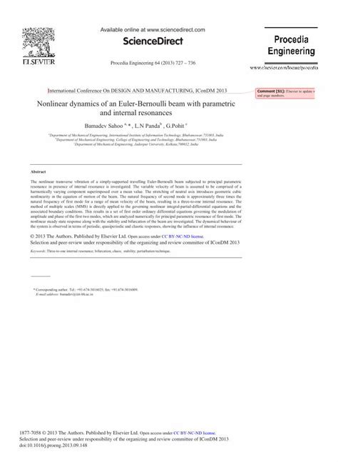 Pdf Nonlinear Dynamics Of An Euler Bernoulli Beam With Parametric