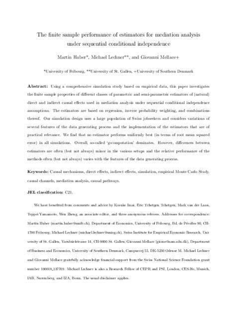 Pdf The Finite Sample Performance Of Estimators For Mediation