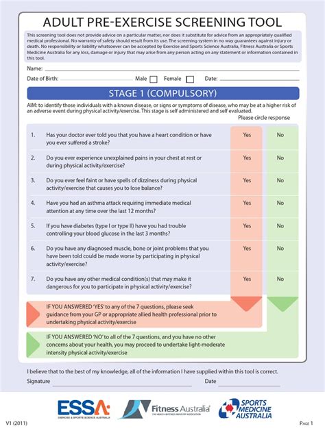 Adult Pre Exercise Screening Tool 1 Pdf Cholesterol Cardiovascular Diseases