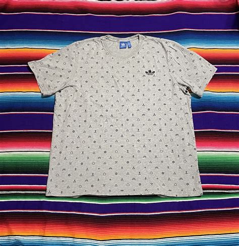 Adidas Originals Grey Symbols And Pattern Tee Mens Xl Gem