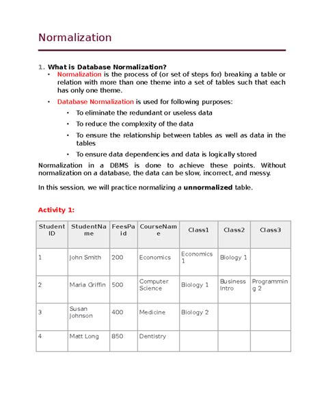 Lab1 Table Normalization Normalization 1 What Is Database Normalization • Normalization Is