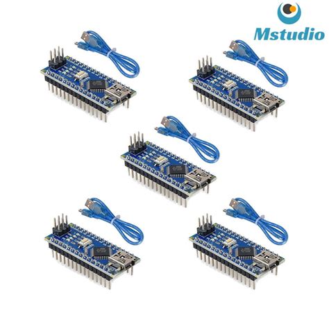 5 шт Плата Arduino Nano V30 Atmega328p Ch340 Mini Usb запаянная гребенка с кабелем