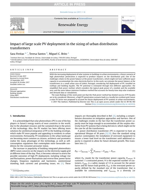 Pdf Impact Of Large Scale Pv Deployment In The Sizing Of Urban Distribution Transformers
