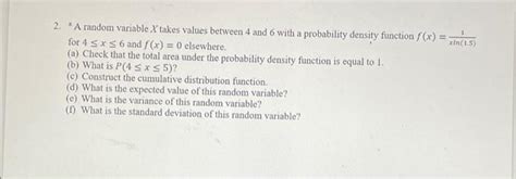 Solved X15 2 A Random Variable X Takes Values Between 4