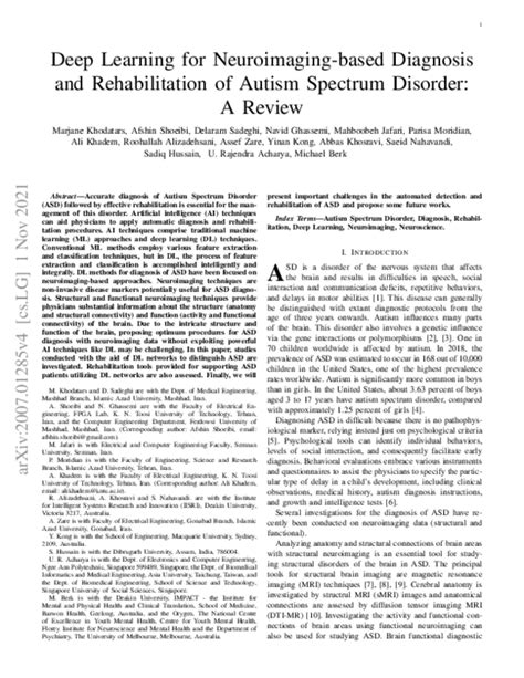 Pdf Deep Learning For Neuroimaging Based Diagnosis And Rehabilitation Of Autism Spectrum