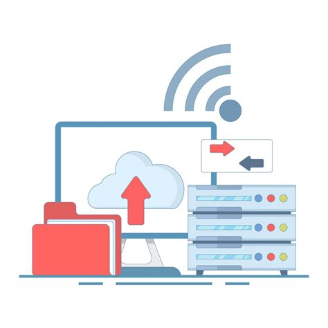 Data Backup Concept Computer With Server And Data Folder File Transfer Data Backup Storing