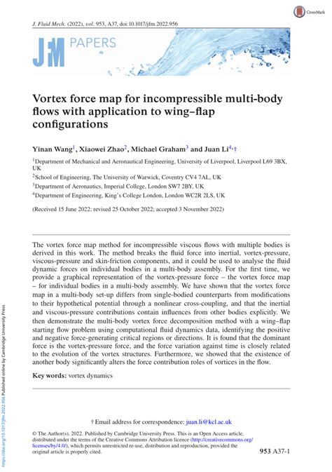 Pdf Vortex Force Map For Incompressible Multi Body Flows With