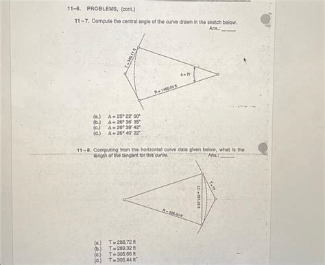 solved 11 7 compute the central angle of the curve drawn in