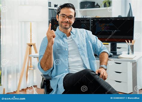 Profile It Looking Camera Wearing Glasses Against Coding On Pc Surmise