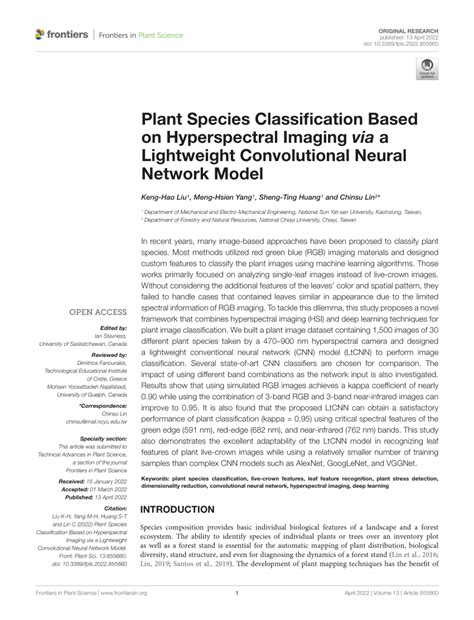 Pdf Plant Species Classification Based On Hyperspectral Imaging Via A Lightweight