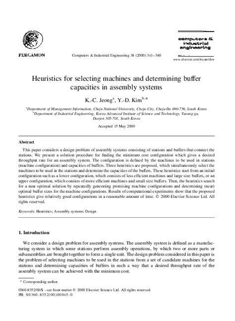 Pdf Heuristics For Selecting Machines And Determining Buffer Capacities In Assembly Systems