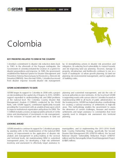 Country Program Update Colombia Gfdrr