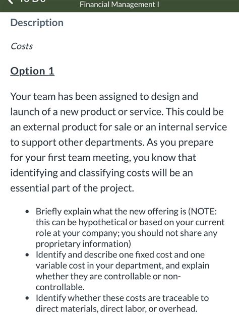 solved descriptioncostsoption 1your team has been assigned