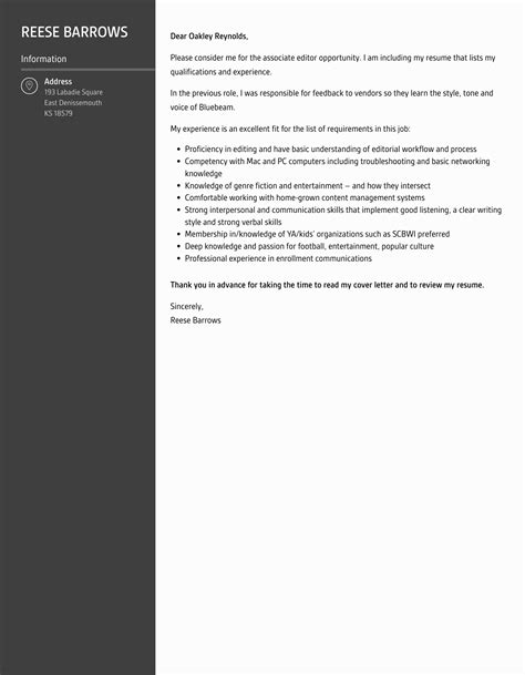 Associate Editor Cover Letter Velvet Jobs