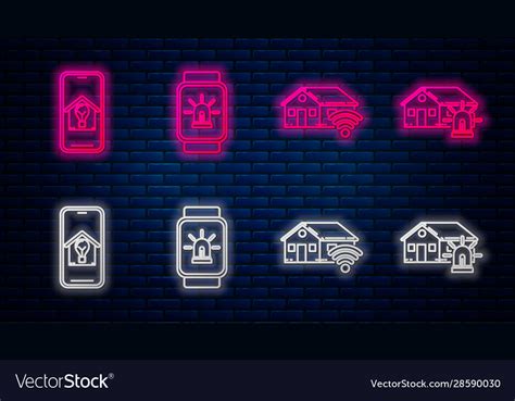 Set Line Smart Watch With Smart House And Alarm Vector Image