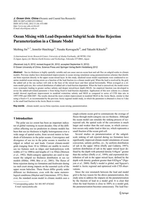Pdf Ocean Mixing With Lead Dependent Subgrid Scale Brine Rejection