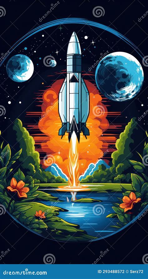 Spaceship Rocket Flies In Space Stock Illustration Illustration Of