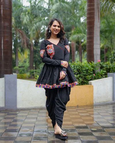 Black Micro Cotton Gamthi Real Mirror Traditional Kediya, Machine wash ...