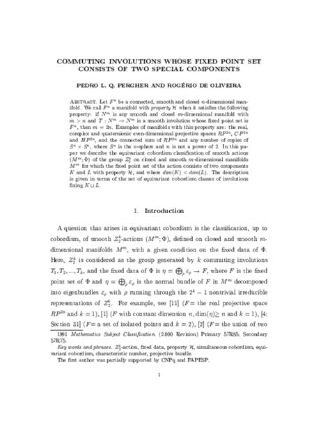 Commuting Involutions Whose Fixed Point Set Consists Of Two Special