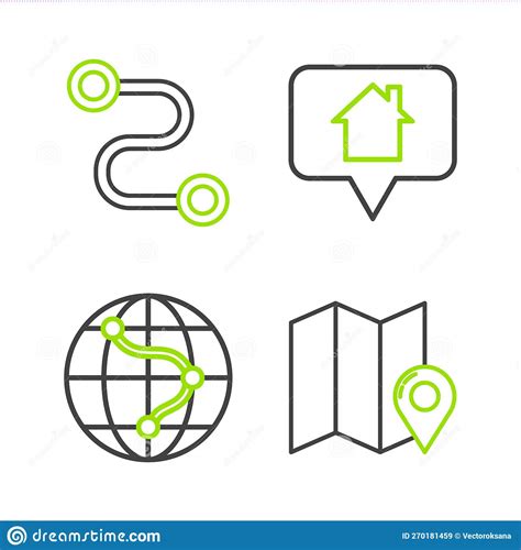 Set Line Folded Map With Location Marker Monitor And Folded Map Pointer House And Route Icon