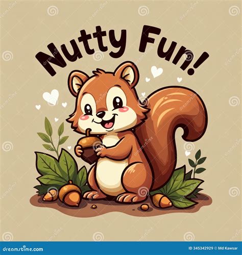 Cute Cartoon Squirrel Holding Acorn Nutty Fun T Shirt Design Stock Illustration Illustration