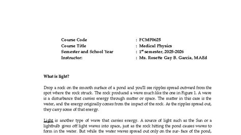 Medical Physics Lecture Notes Light Reflection And Optics Fcmp0625