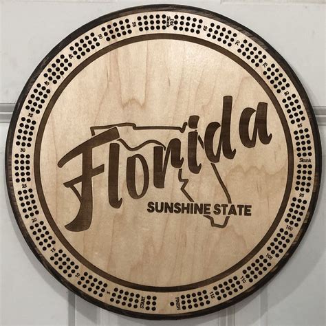 Florida Cribbage Board 3 Track 120 Point Round Game With Pegs And Cards Wc Engraving