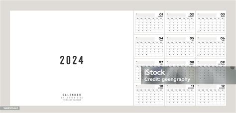 2024 캘린더 플래너 미니멀리스트 스타일 클래식 최소 달력 2024 플래너 디자인 12페이지 책상 달력 세트 인쇄 템플릿 벡터 그림 0명에 대한 스톡 벡터 아트 및 기타