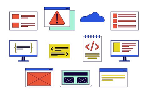 Software Development 2d Linear Cartoon Objects Set Stock Illustration