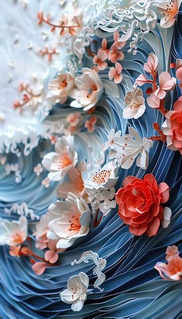 Premium Photo Japanese Art Wave Vibrant Flora Sweeping Motion Crisp