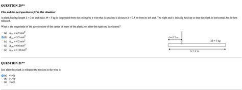 Solved A Plank Having Length L 2 M And Mass M 3 Kg Is