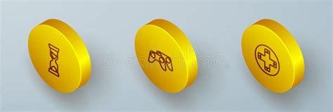 Set Isometric Line Old Hourglass Game Controller Or Joystick And Icon Vector Stock Vector