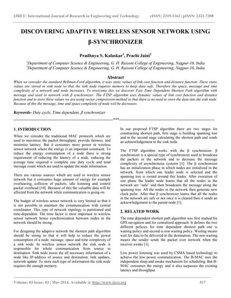 Discovering Adaptive Wireless Sensor Network Using β Synchronizer Pdf Internet Of Things