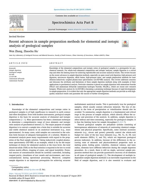 Recent Advances In Sample Preparation Methods Analysis Of Geological Samples 2019 Pdf