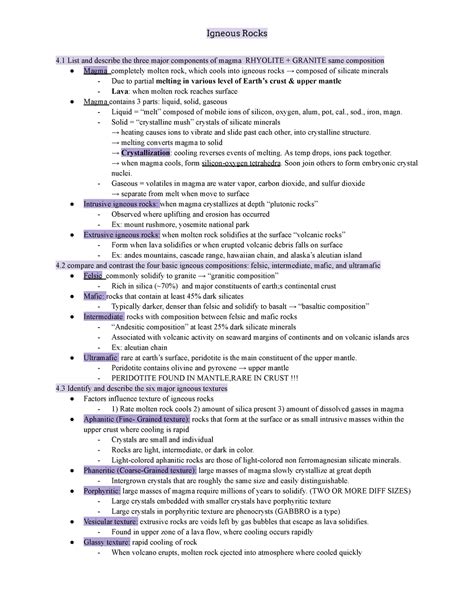 MOD 4 Lecture Notes On Geological Rock Types Including Igneous Rocks 4 List And Describe