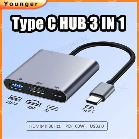 3 In 1 Usb C Digital Av Multi Port Adapter Usb Hub Type C To Usb 3 0