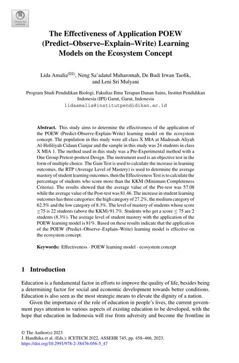 pdf the effectiveness of application poew predict observe explain write learning models on