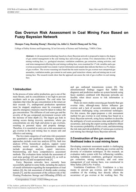 pdf gas overrun risk assessment in coal mining face based on fuzzy