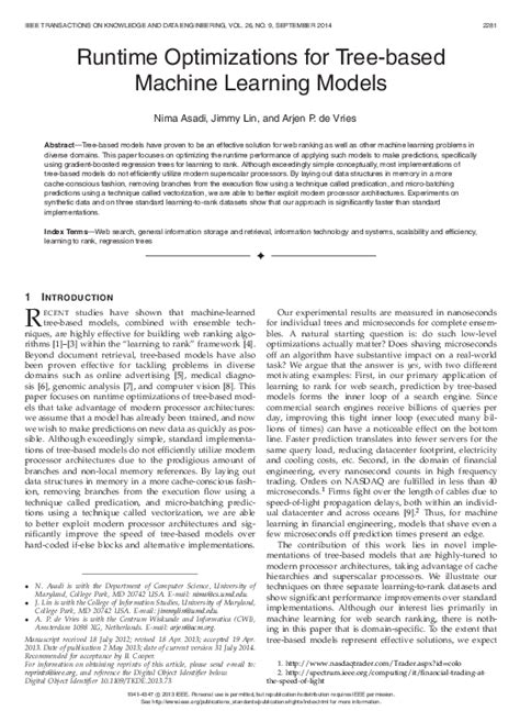 Pdf Runtime Optimizations For Tree Based Machine Learning Models