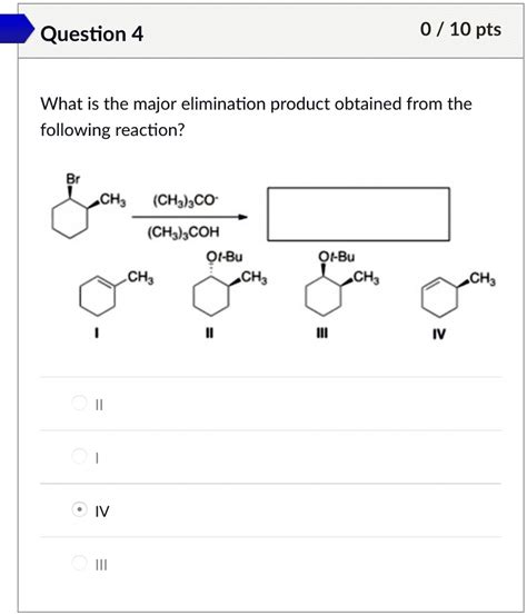 0 10 Pts Question 4 What Is The Major Elimination Product Obtained From The Following Reaction