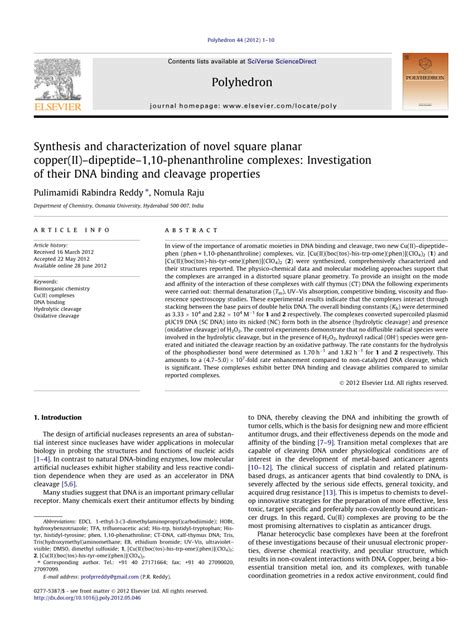 Pdf Synthesis And Characterization Of Novel Square Planar Copperii