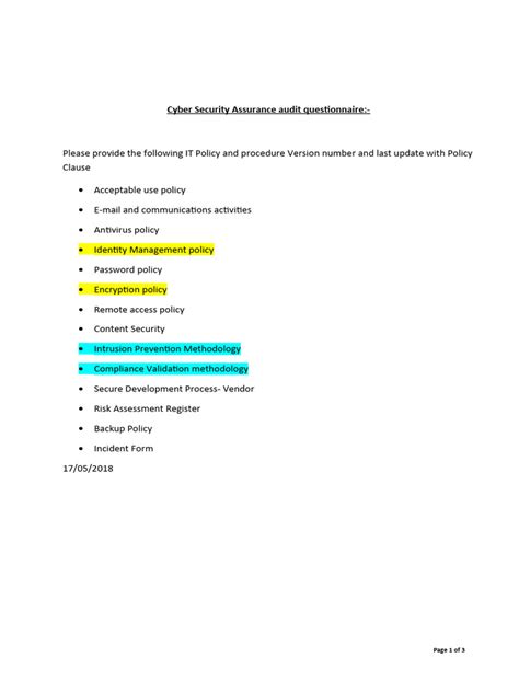 Audit Questionnaire Pdf