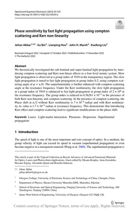 Pdf Phase Sensitivity By Fast Light Propagation Using Compton