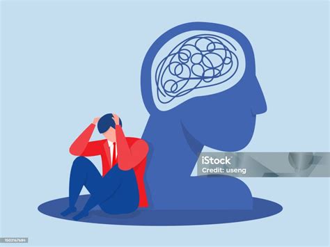 우울한 바닥에 앉아있는 남자와 스트레스 장애 정신 건강 우울증 양극성 장애 혼란 개념 벡터 그림 정신 건강에 대한 스톡 벡터 아트 및 기타 이미지 Istock