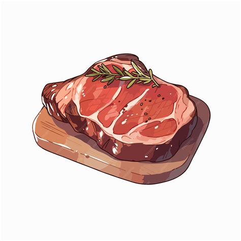 흰색 배경에 손으로 그린 만화 스테이크 손으로 그린 만화 그림 프리미엄 벡터