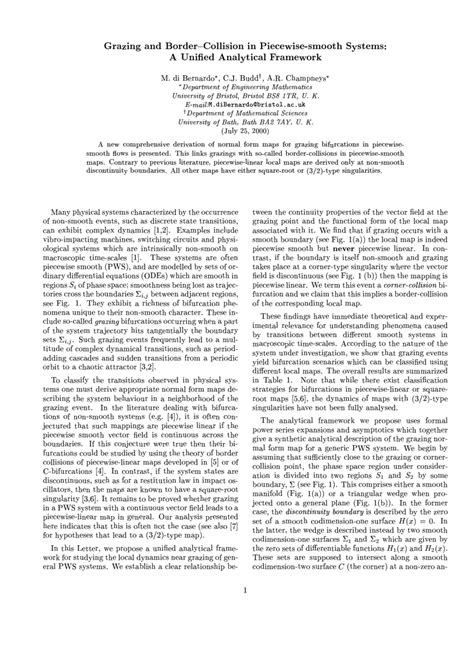 Pdf Grazing And Border Collision In Piecewise Smooth Systems A