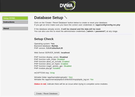 kali with damn vulnerable web app in docker