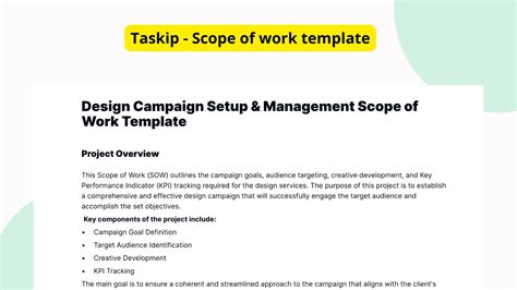 Design Campaign Setup And Management Scope Of Work Template Taskip