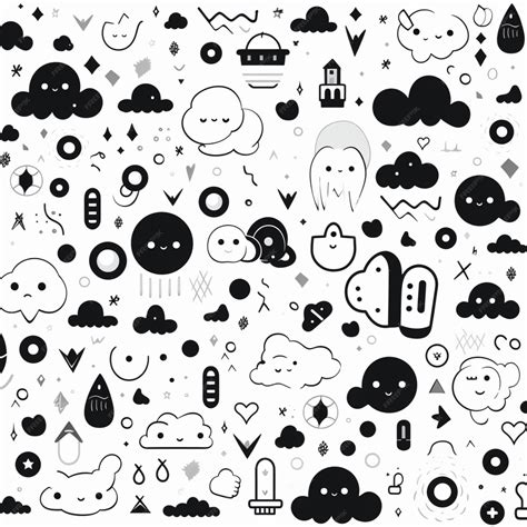 Черно белые эмоджи выделенные на прозрачном фоне Премиум векторы