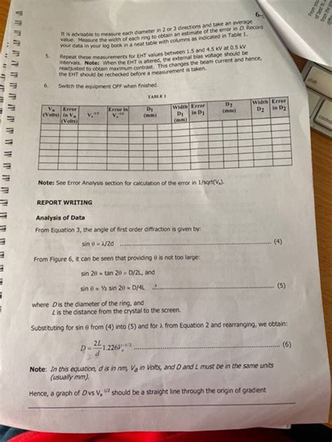 Solved Electron Diffraction Tube Experiment By Incriments Of 05kv From 1 Answer